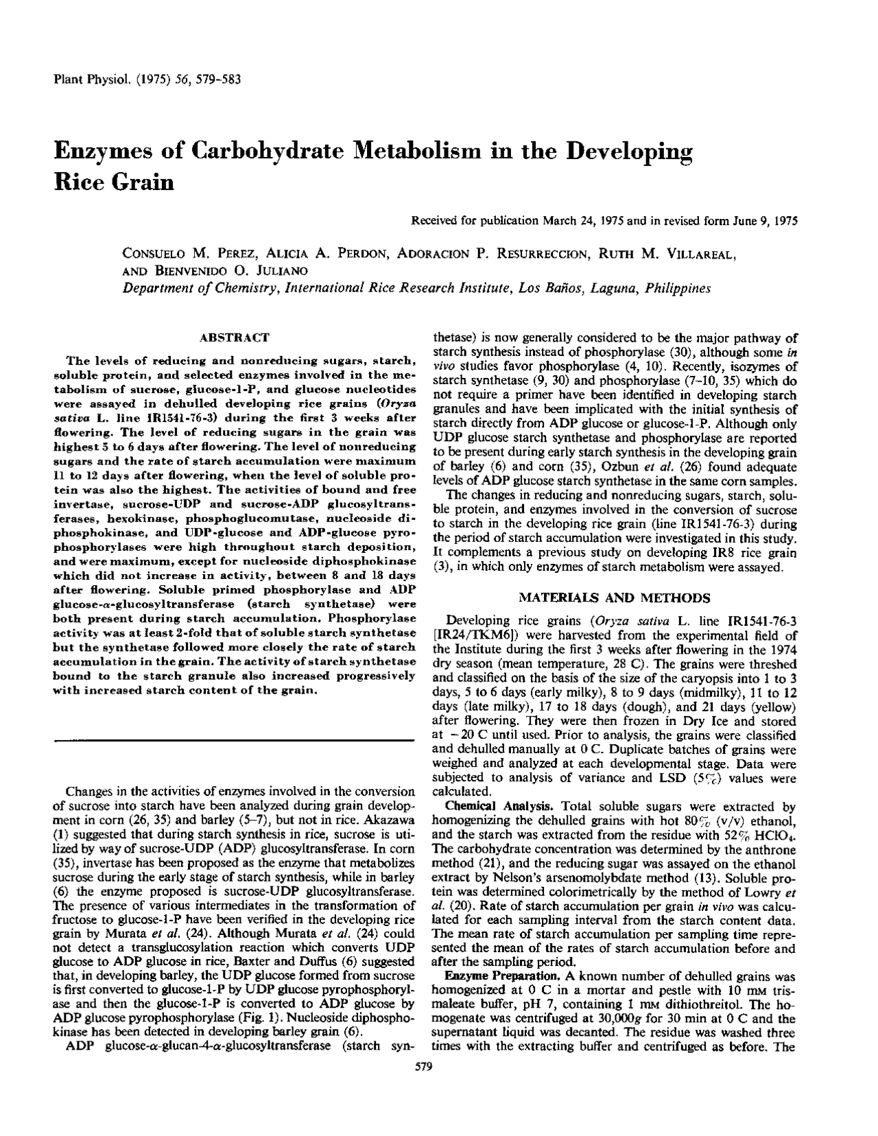 Enzymes Of Carbohydrate Metabolism In The Developing Rice Slides
