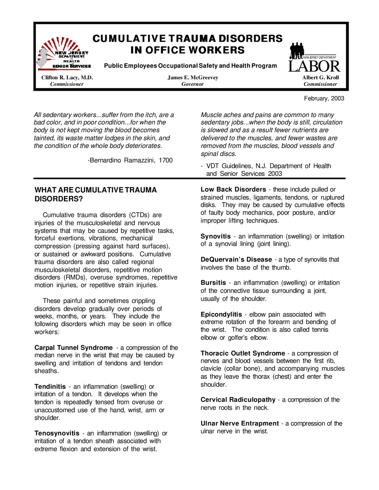 Cumulative Trauma Disorders in Office Workers | Study notes Ergonomics ...