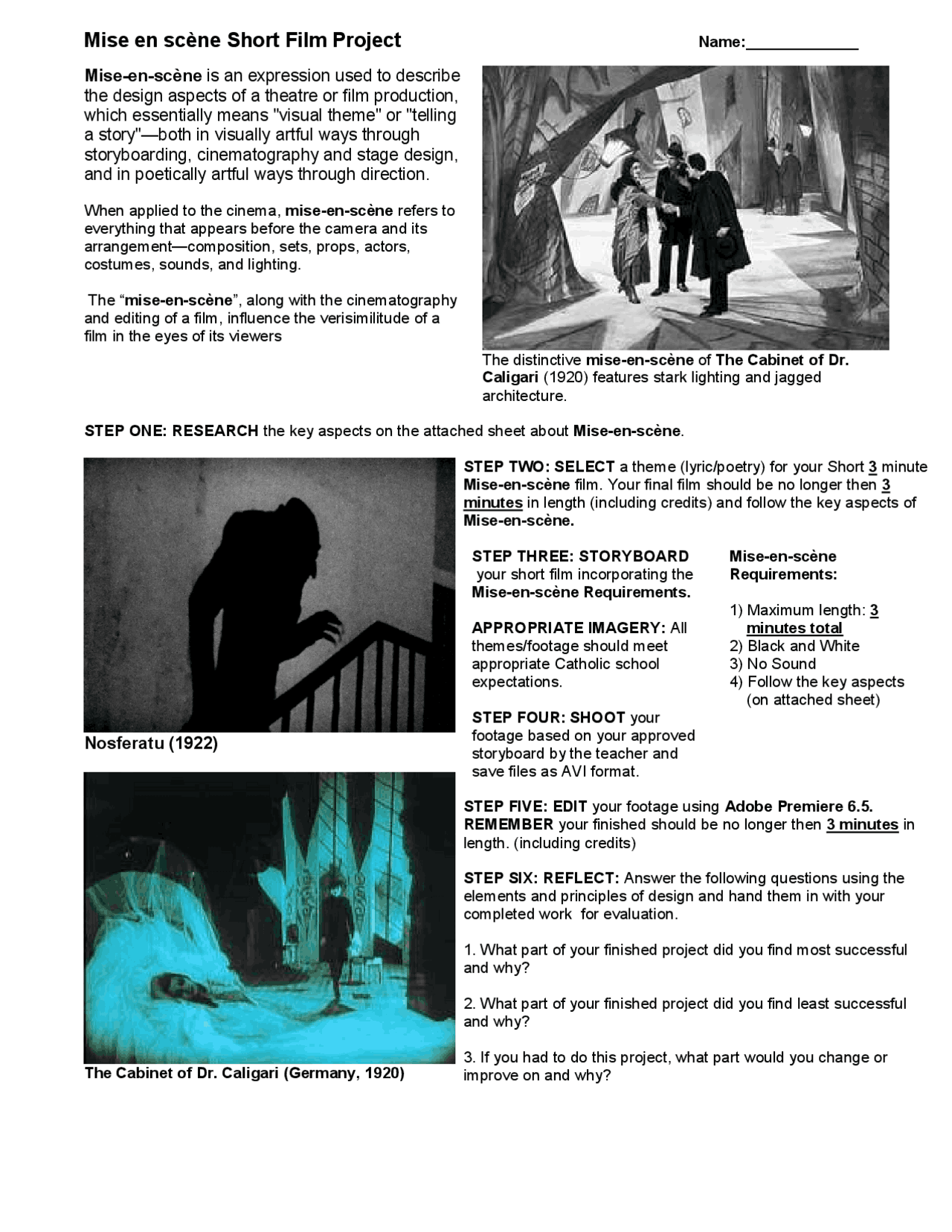 Mise en scène Short Film Project | Exams Design | Docsity