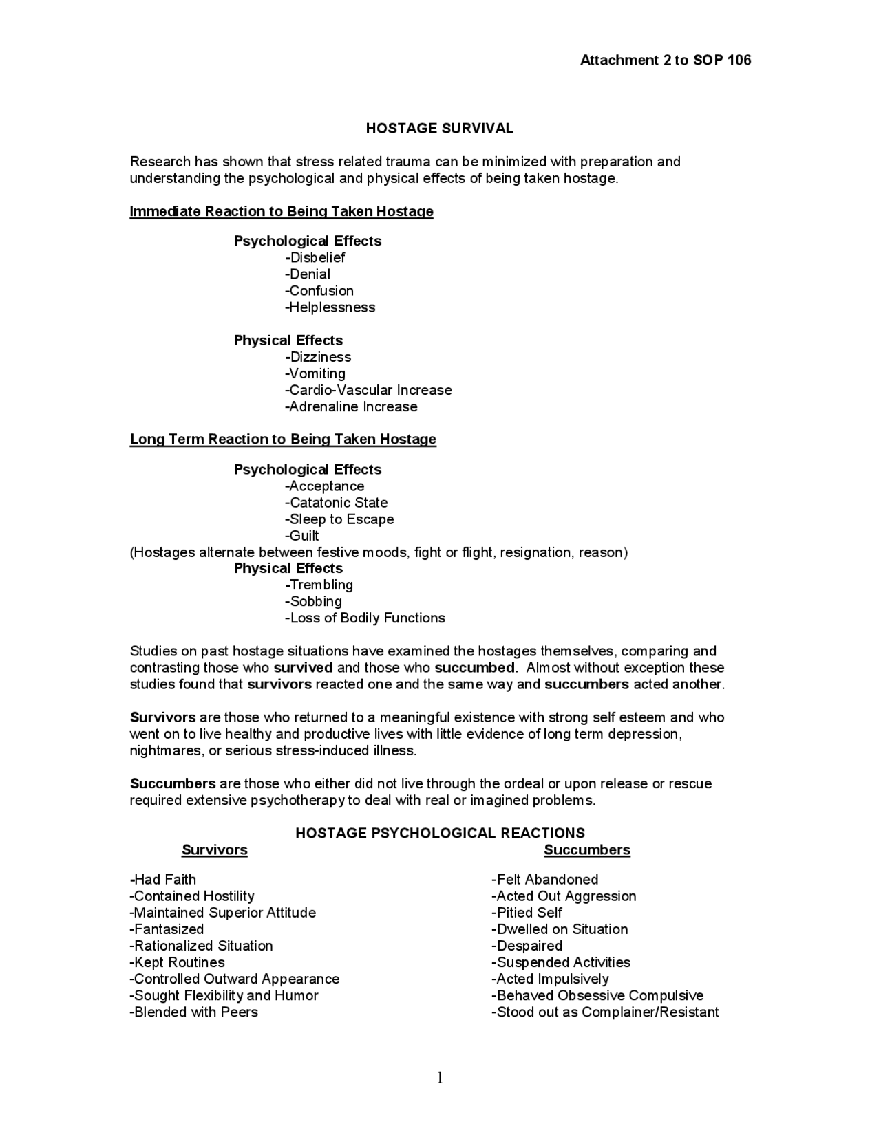 Attachment 2 to SOP 106 HOSTAGE SURVIVAL Research ... | Lecture notes ...