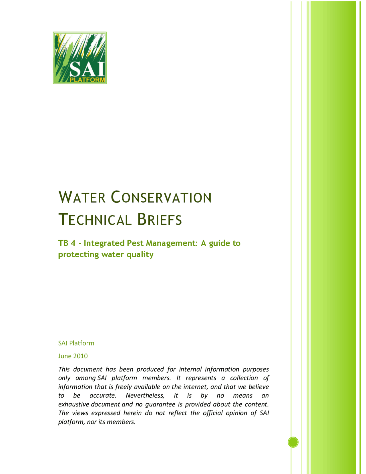 water conservation technical briefs | Slides Pest Management | Docsity