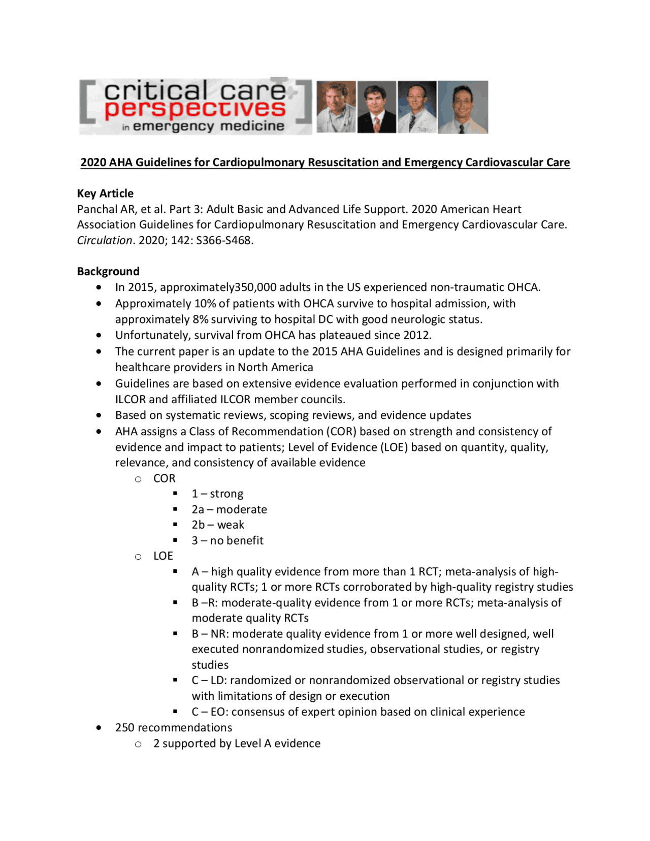 2020 AHA Guidelines for Cardiopulmonary Resuscitation and ...