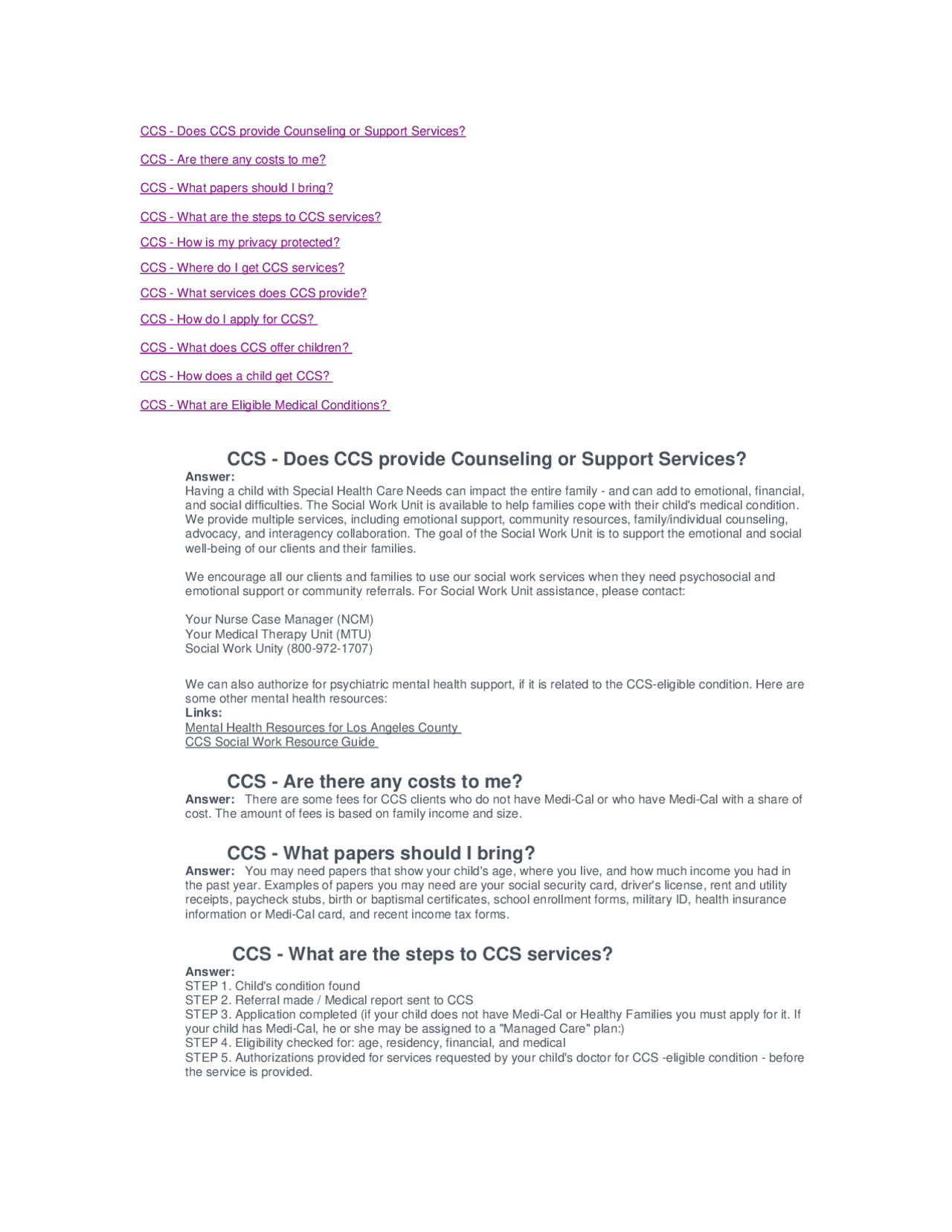 CCS FAQ.pdf | Exams Public Health | Docsity