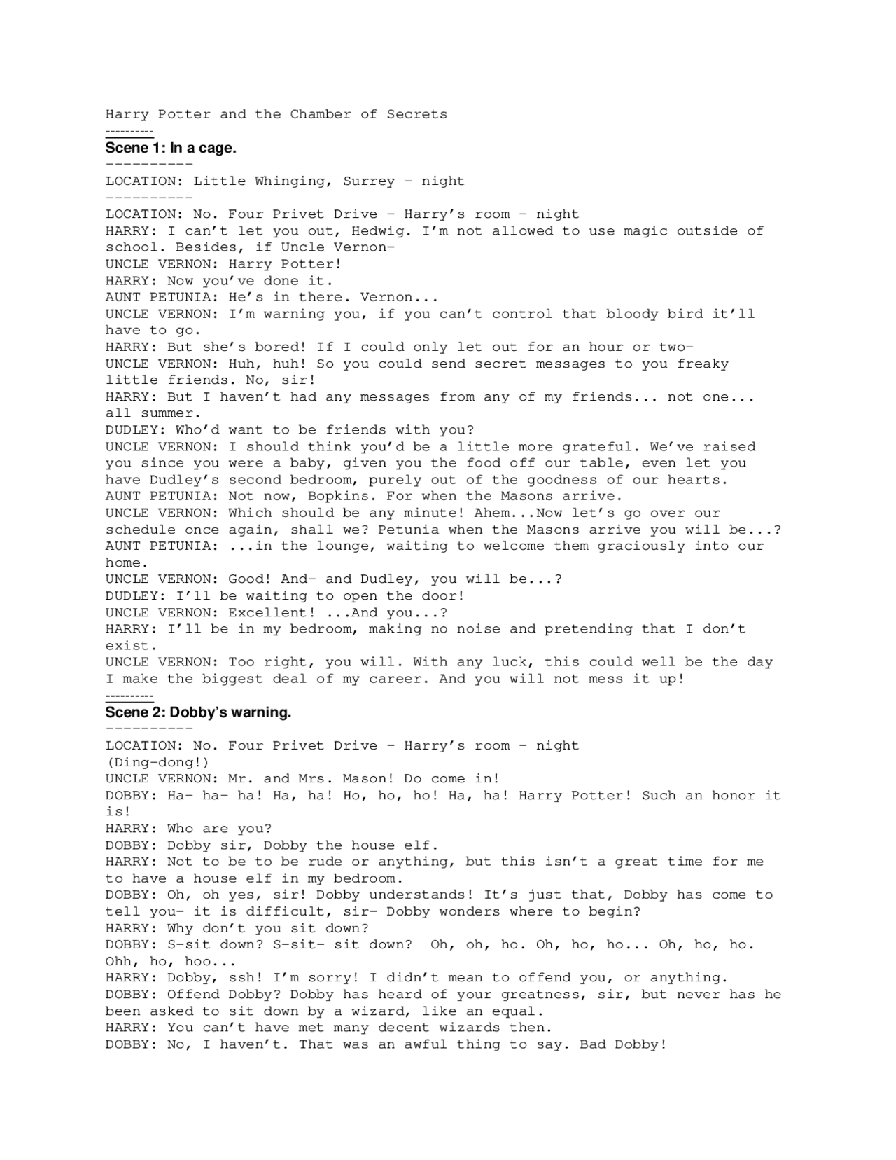 Harry Potter and the Chamber of Secrets Script | Esquemas y mapas ...