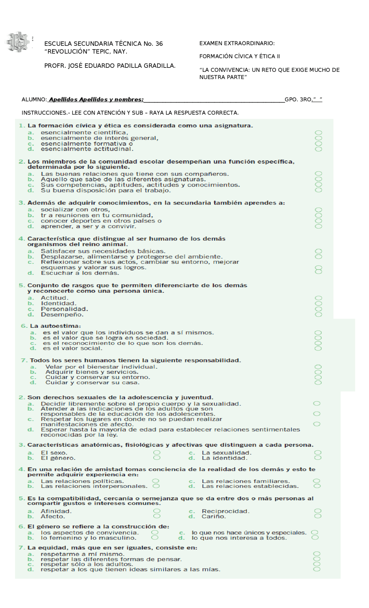 Examenes De Segundo Y Tercer Bimestre Exámenes Selectividad De