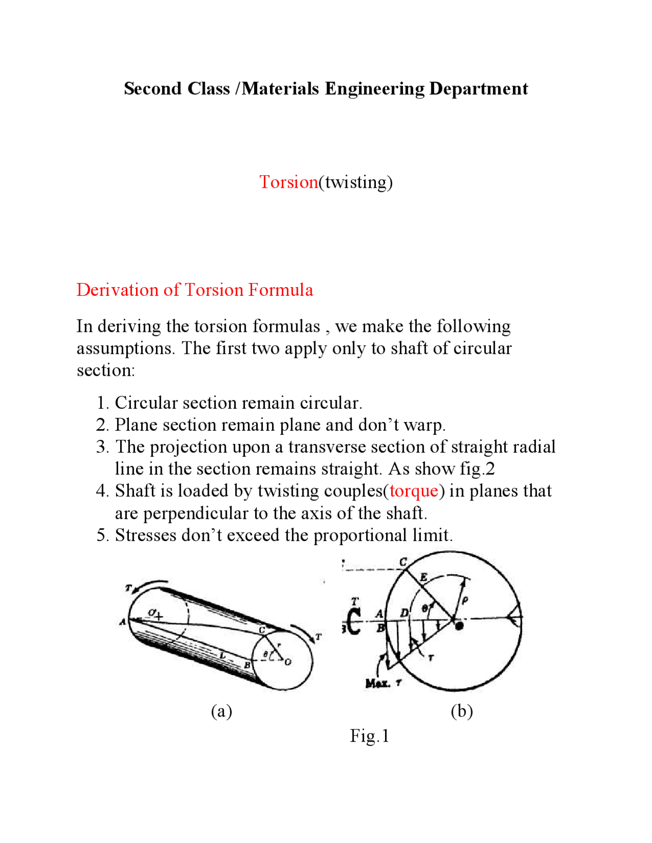 Torsion(twisting) Derivation of Torsion Formula | Exercises Engineering ...
