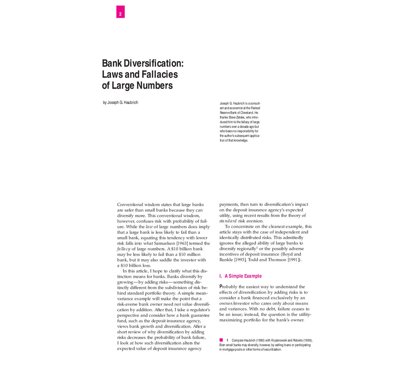 Bank Diversification: Laws and Fallacies of Large Numbers | Study notes ...