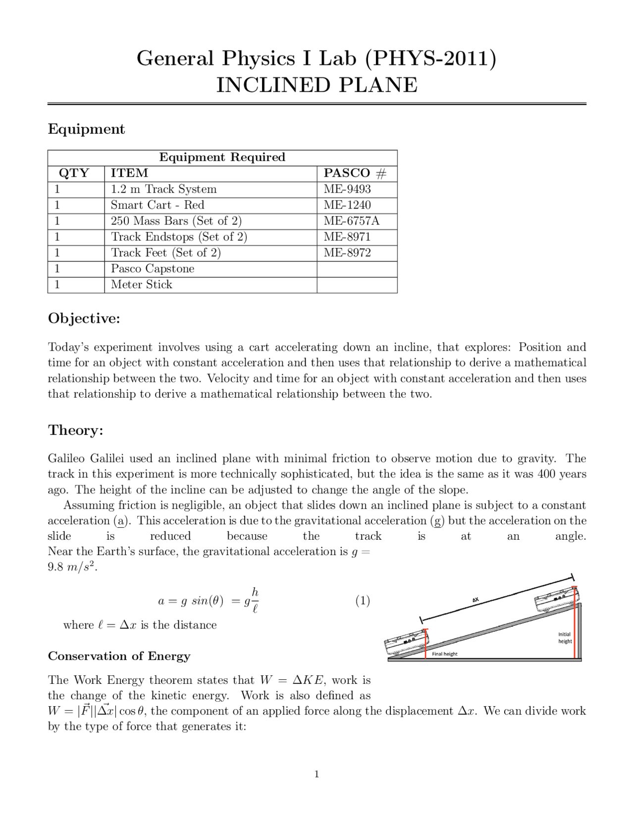General Physics I Lab (PHYS-2011) INCLINED PLANE | Schemes and Mind ...