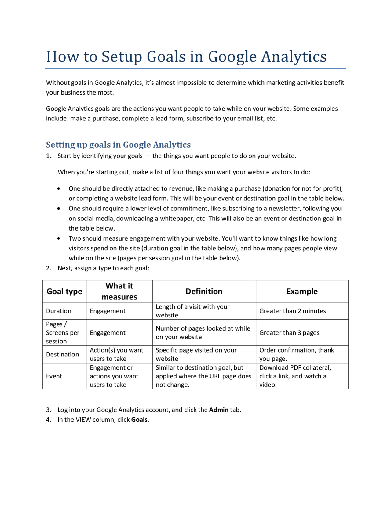 How to Setup Goals in Google Analytics | Study notes Marketing | Docsity