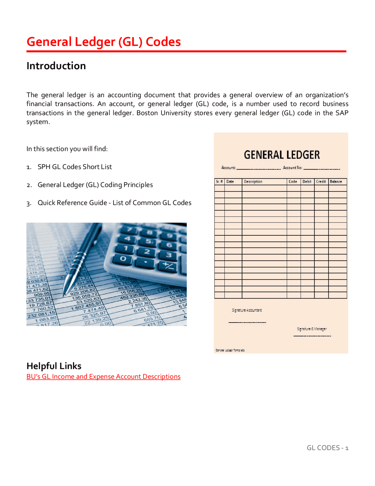 General Ledger (GL) Codes | Summaries Business | Docsity