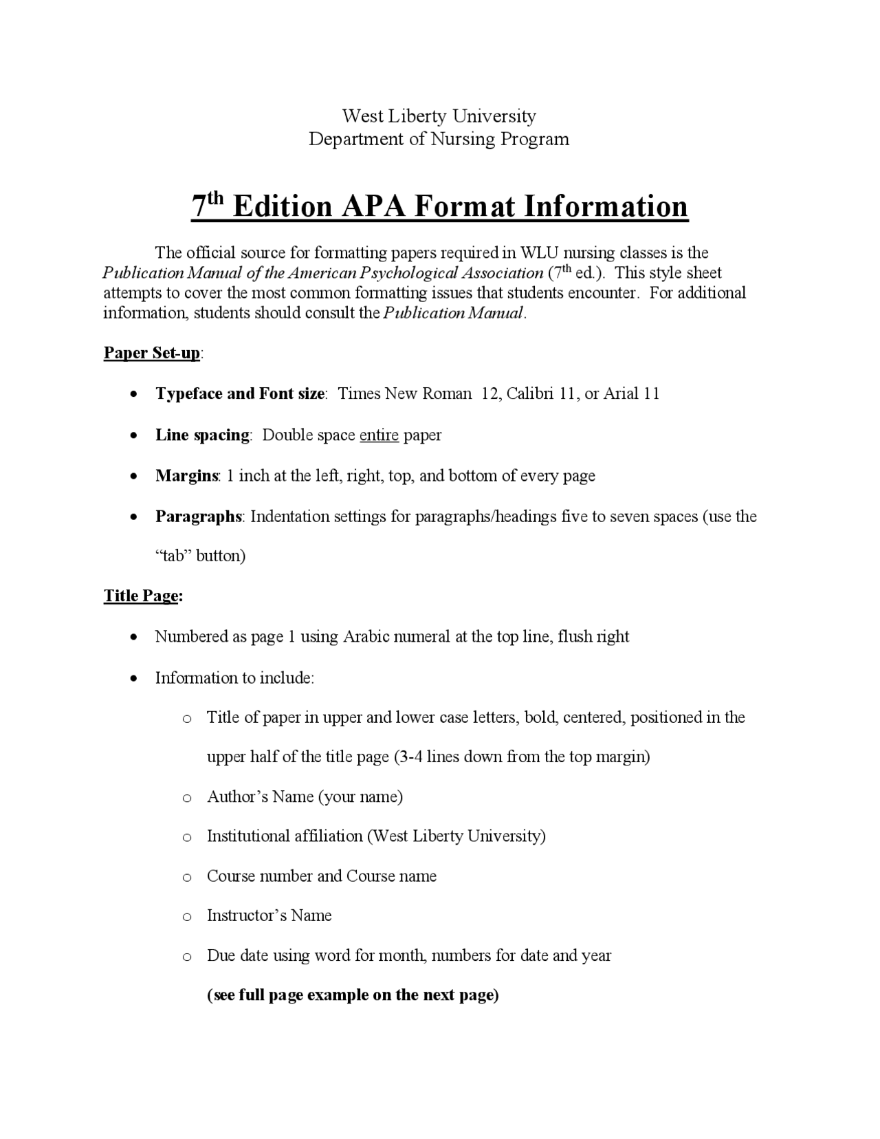 7th Edition APA Format Information | Lecture notes Nursing | Docsity