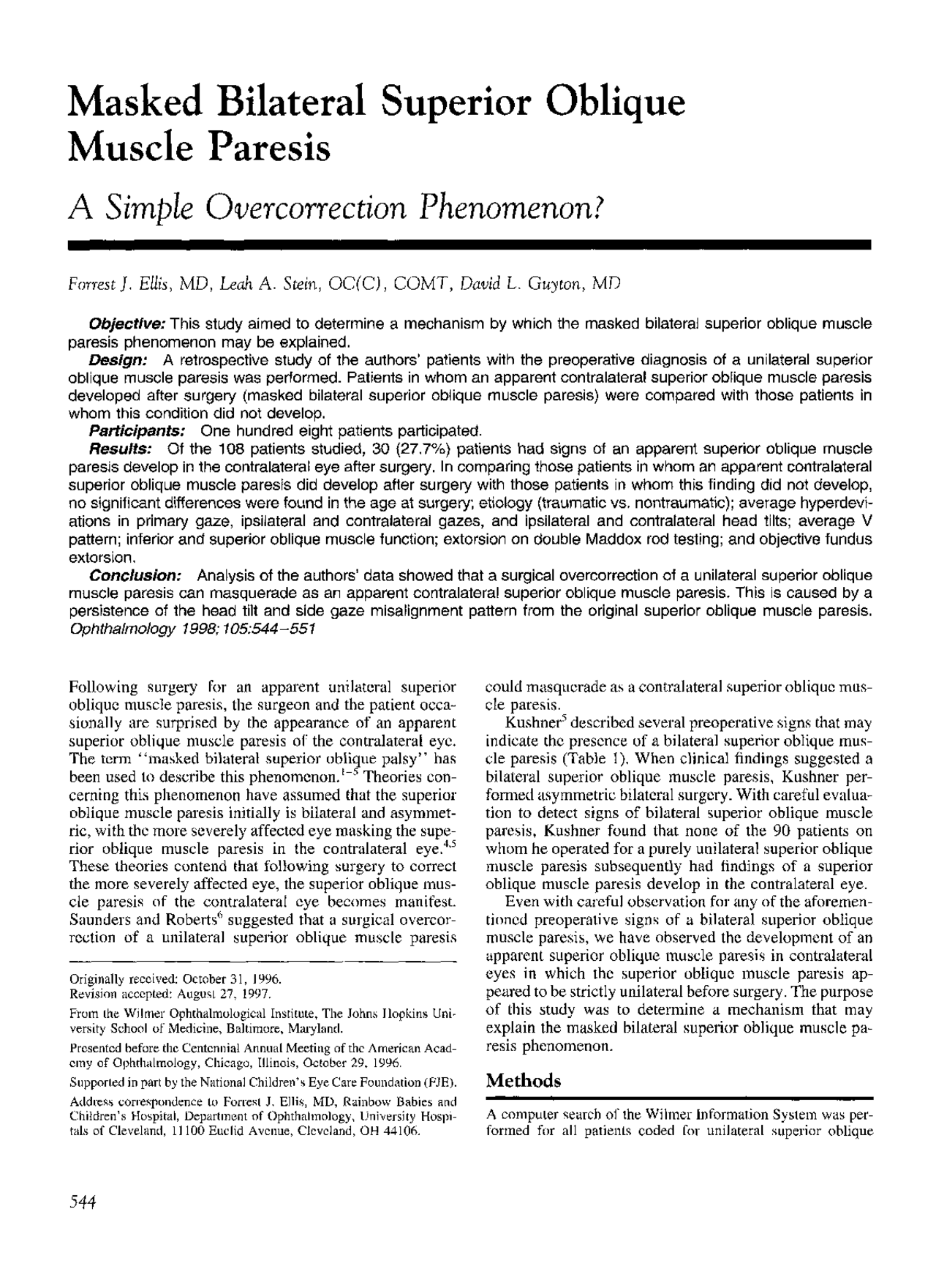 Masked Bilateral Superior Oblique Muscle Paresis | Exams Ophthalmology ...