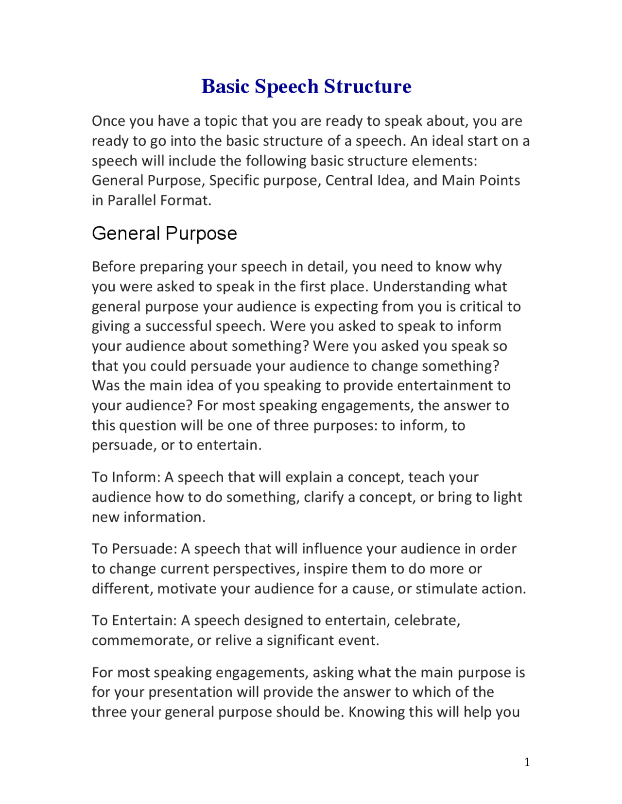 Basic Speech Structure | Study notes Statistics | Docsity