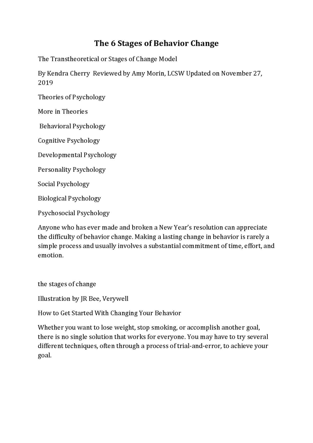 The 6 Stages of Behavior Change | Lecture notes Psychology | Docsity