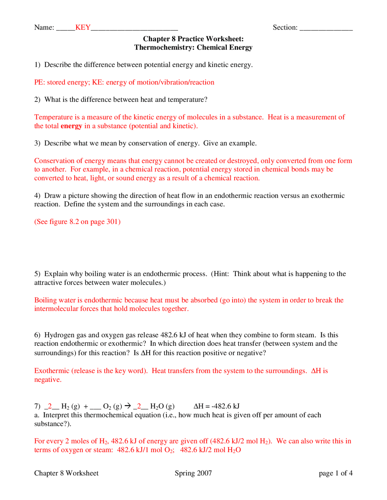 Thermochemistry Worksheet