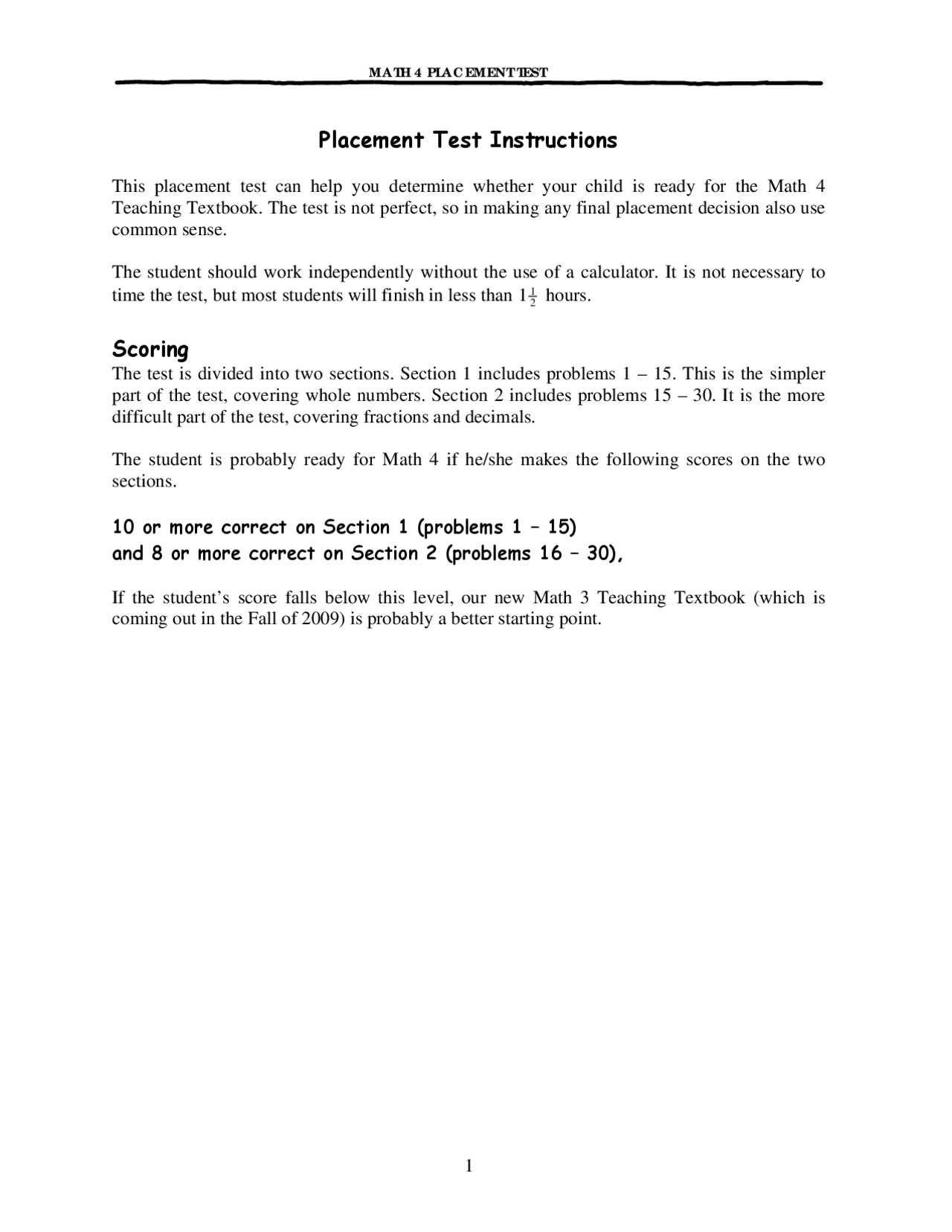 MATH 4 PLACEMENT TEST | Study notes Mathematics | Docsity