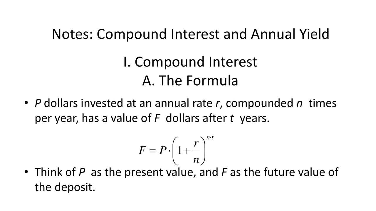 Notes: Compound Interest and Annual Yield | Exercises Economics | Docsity