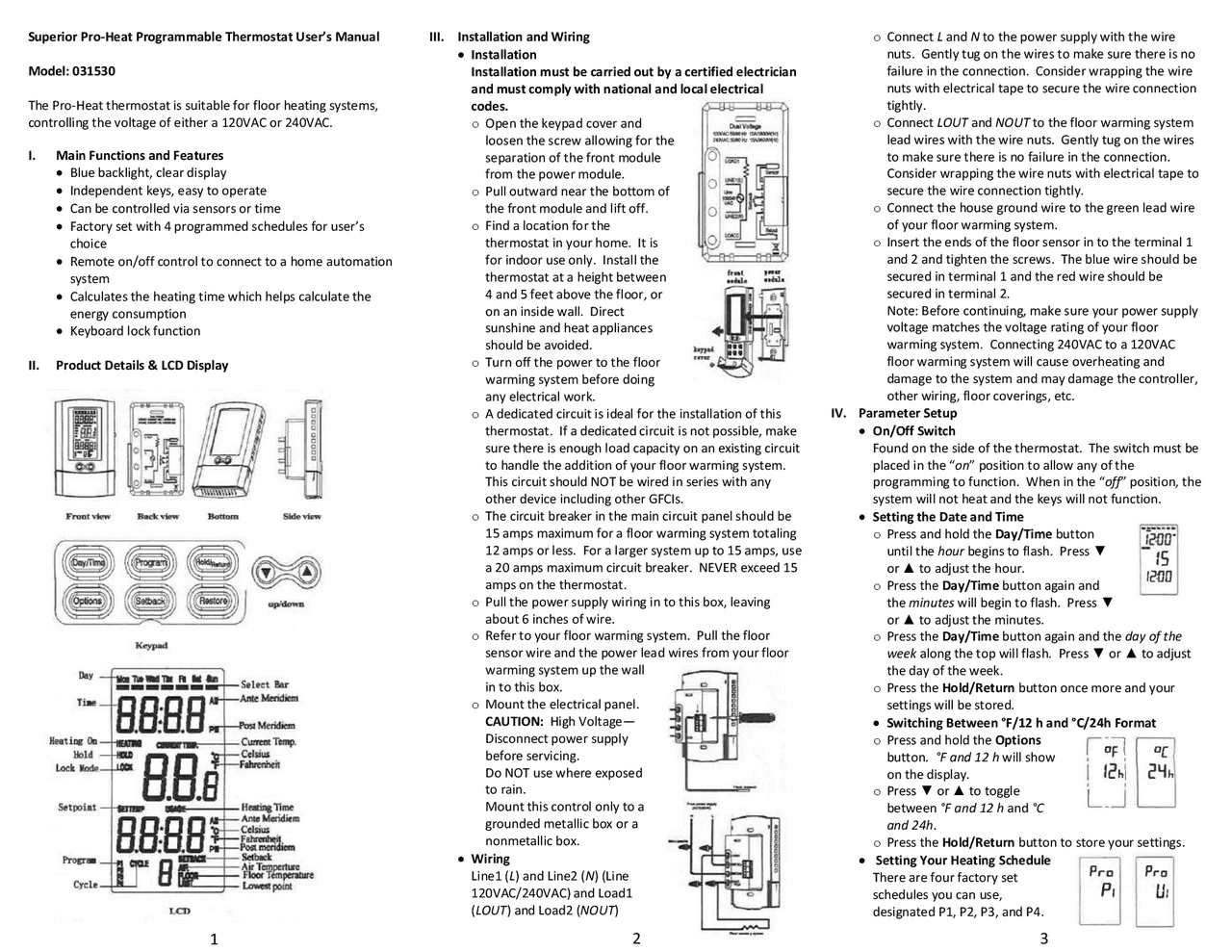 Superior Pro-Heat Programmable Thermostat User's Manual | Slides Life Sciences | Docsity