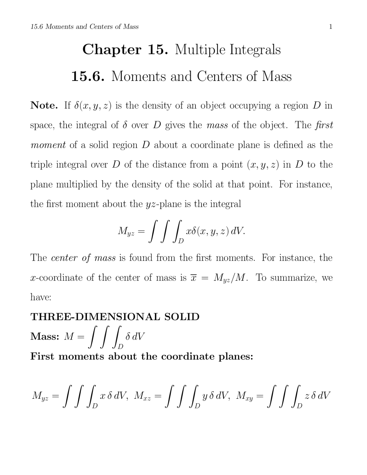 Chapter 15. Multiple Integrals 15.6. Moments and Centers of ... | Exams ...
