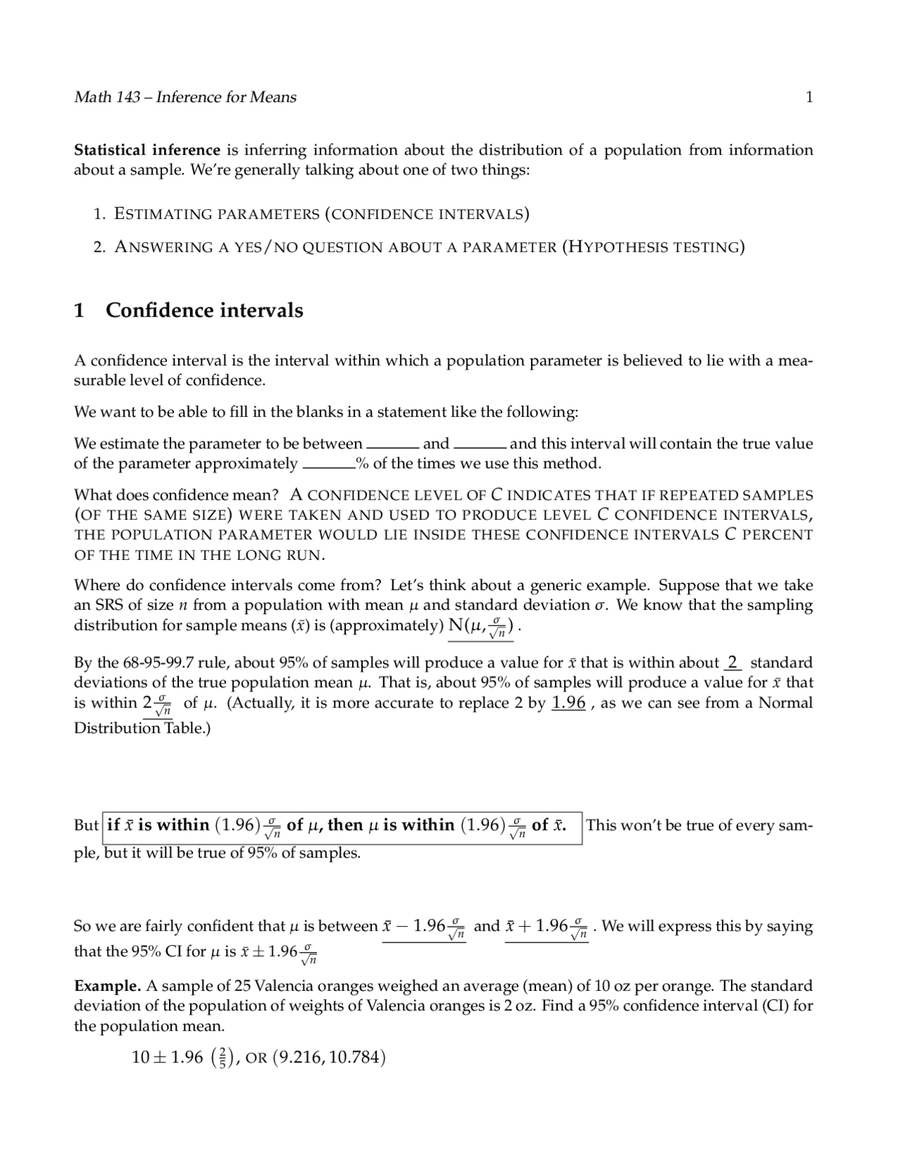 1 Confidence Intervals Slides Mathematical Statistics Docsity