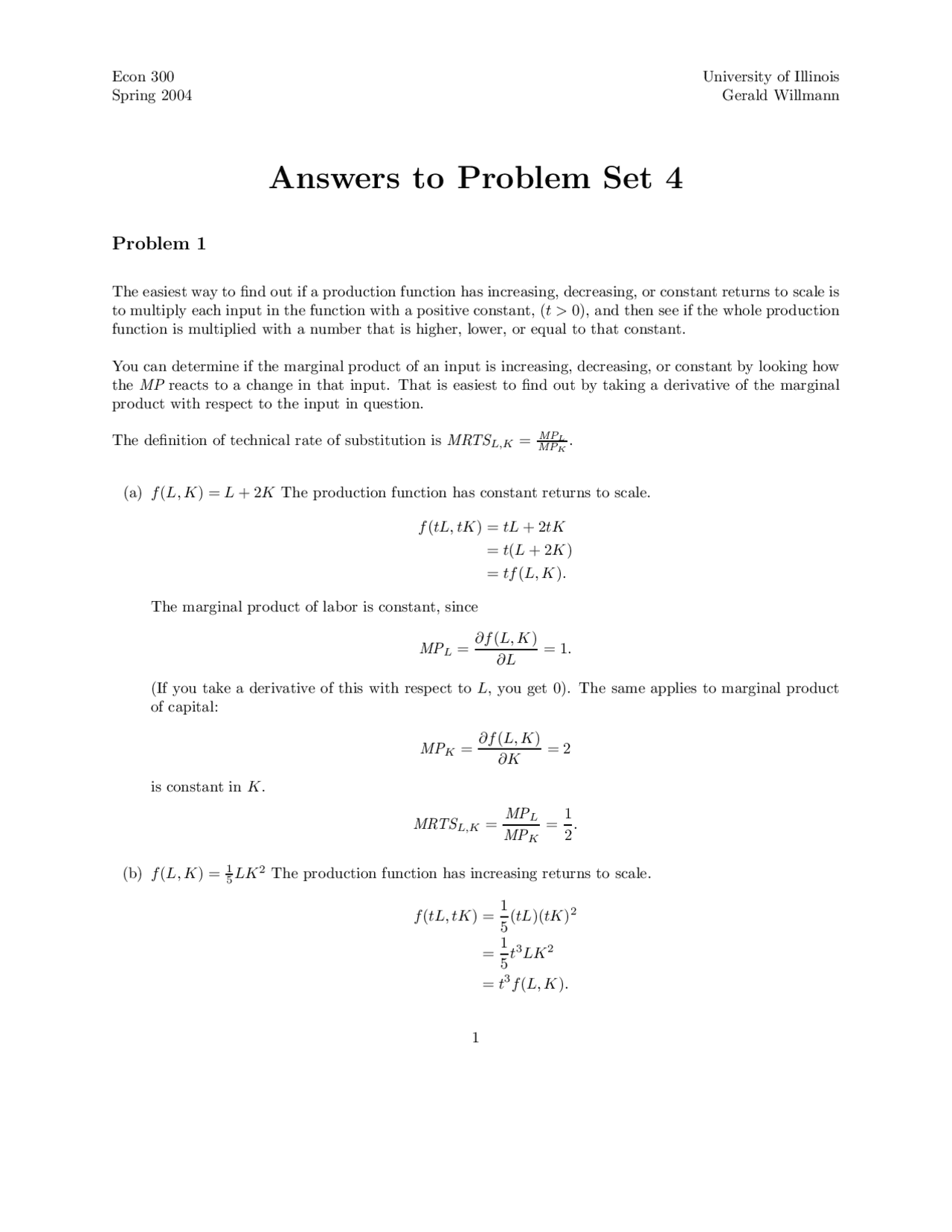 Answers to Problem Set 4 | Exercises Calculus | Docsity