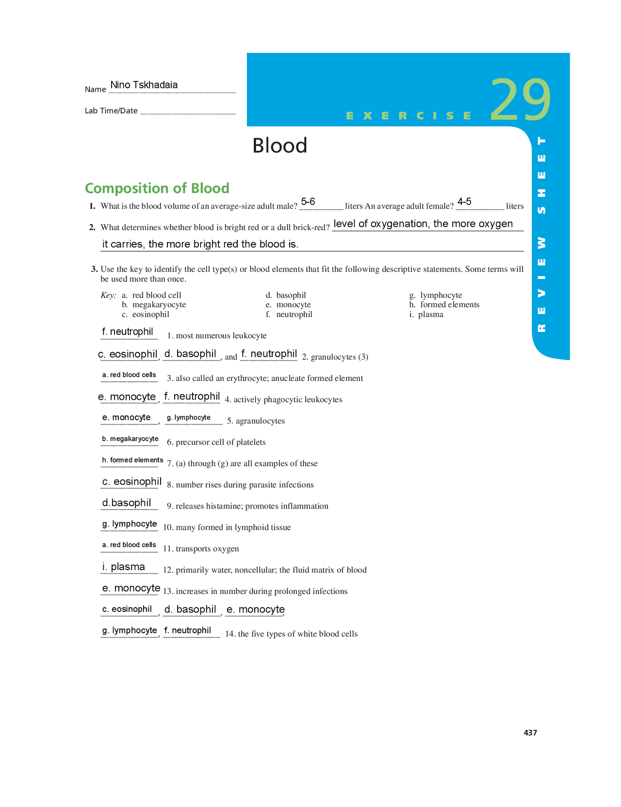 Lab-29-blood.pdf | Schemes and Mind Maps Biology | Docsity