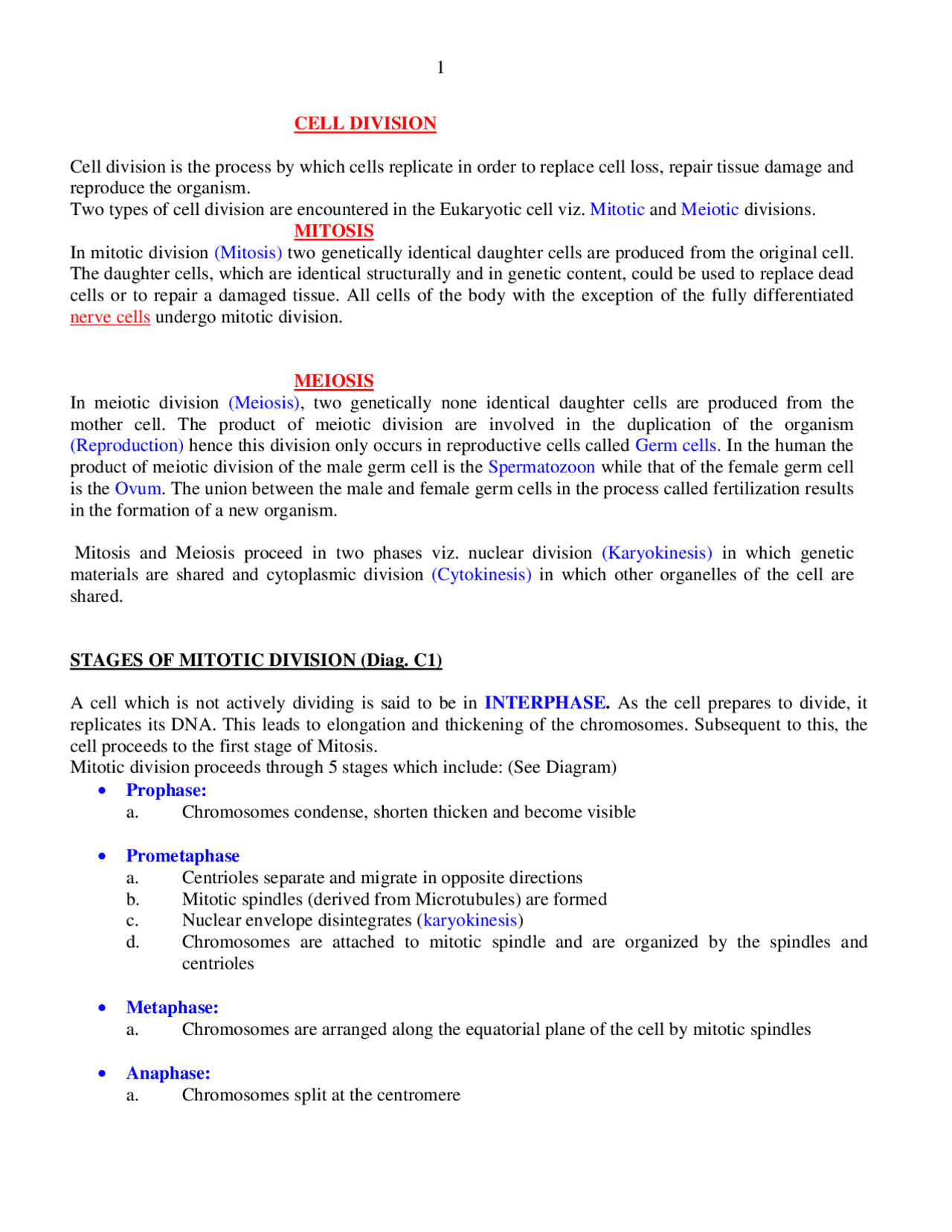 Cell Division Lecture Notes Cell Biology Docsity