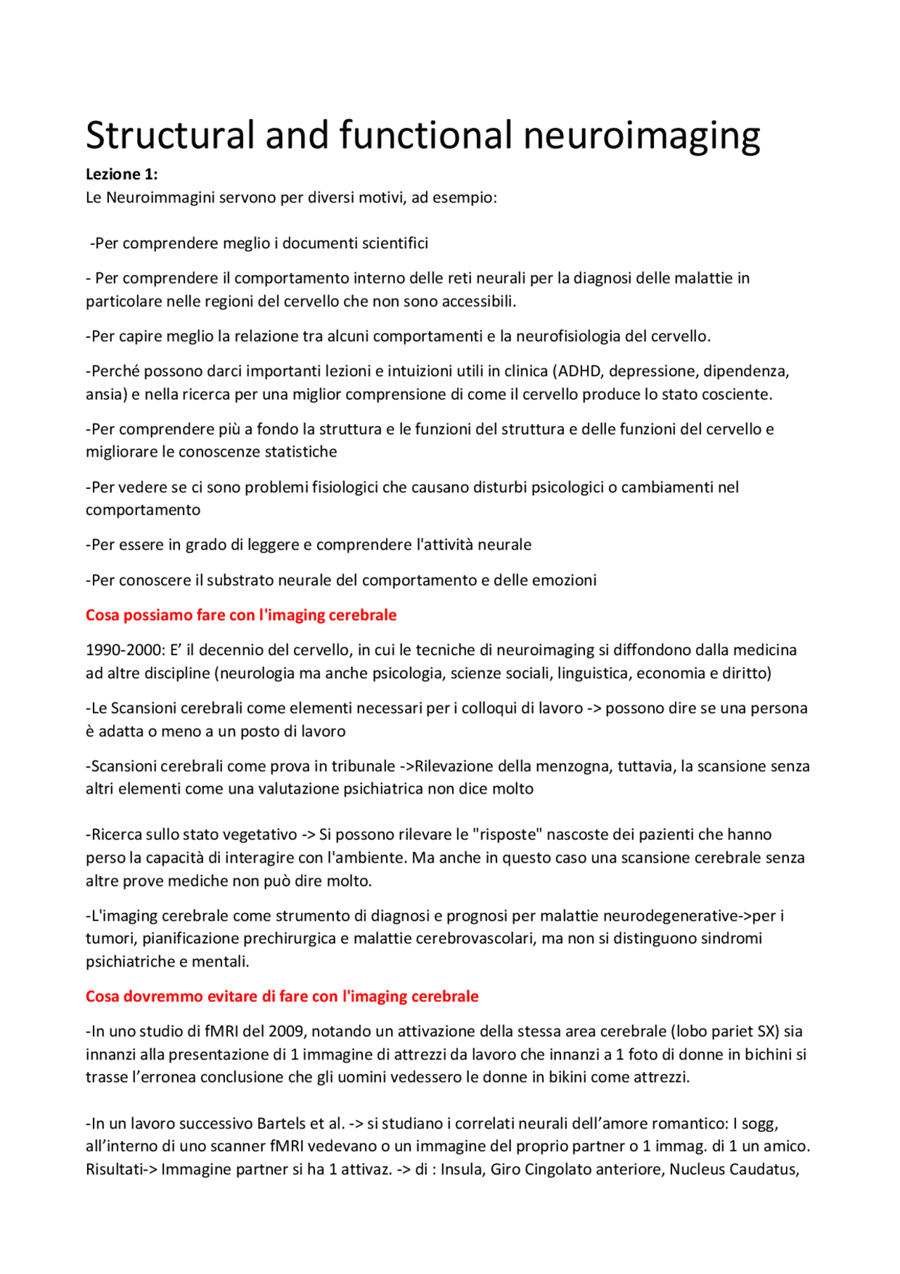 Appunti Per Structural And Functional Neuroimaging Appunti Di