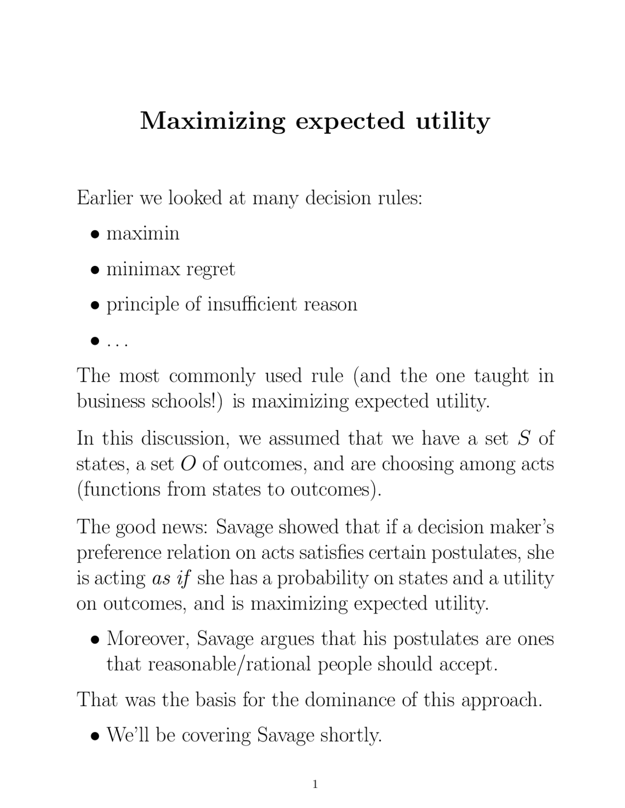 Maximizing expected utility | Exercises Decision Making | Docsity