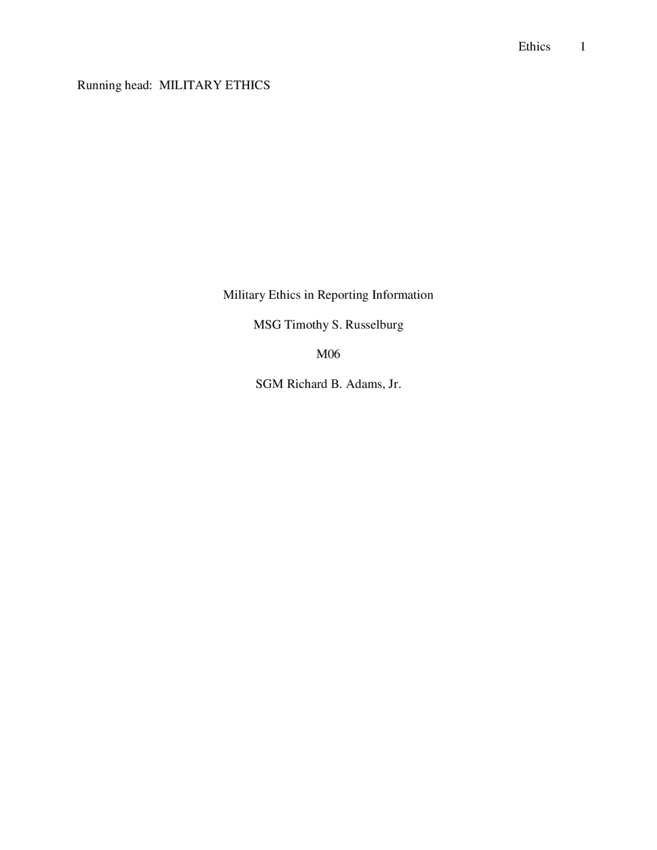 Military Ethics in Reporting Information MSG | Exams Ethics | Docsity