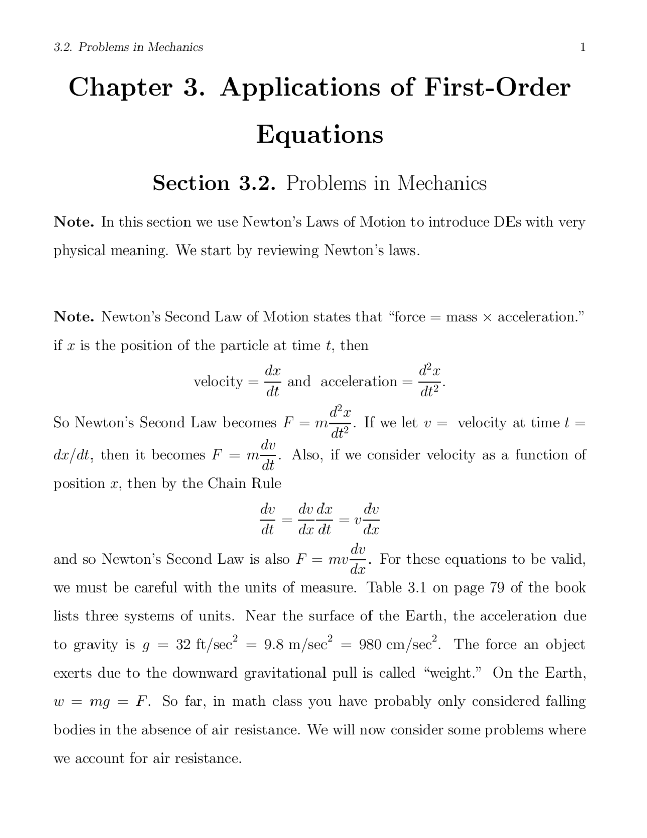 Chapter 3 Applications Of First Order Equations Lecture Notes