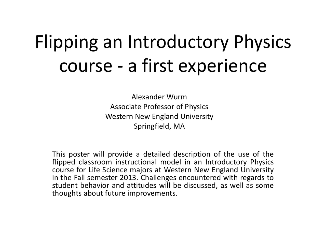 Flipping an Introductory Physics course | Exams Physics | Docsity