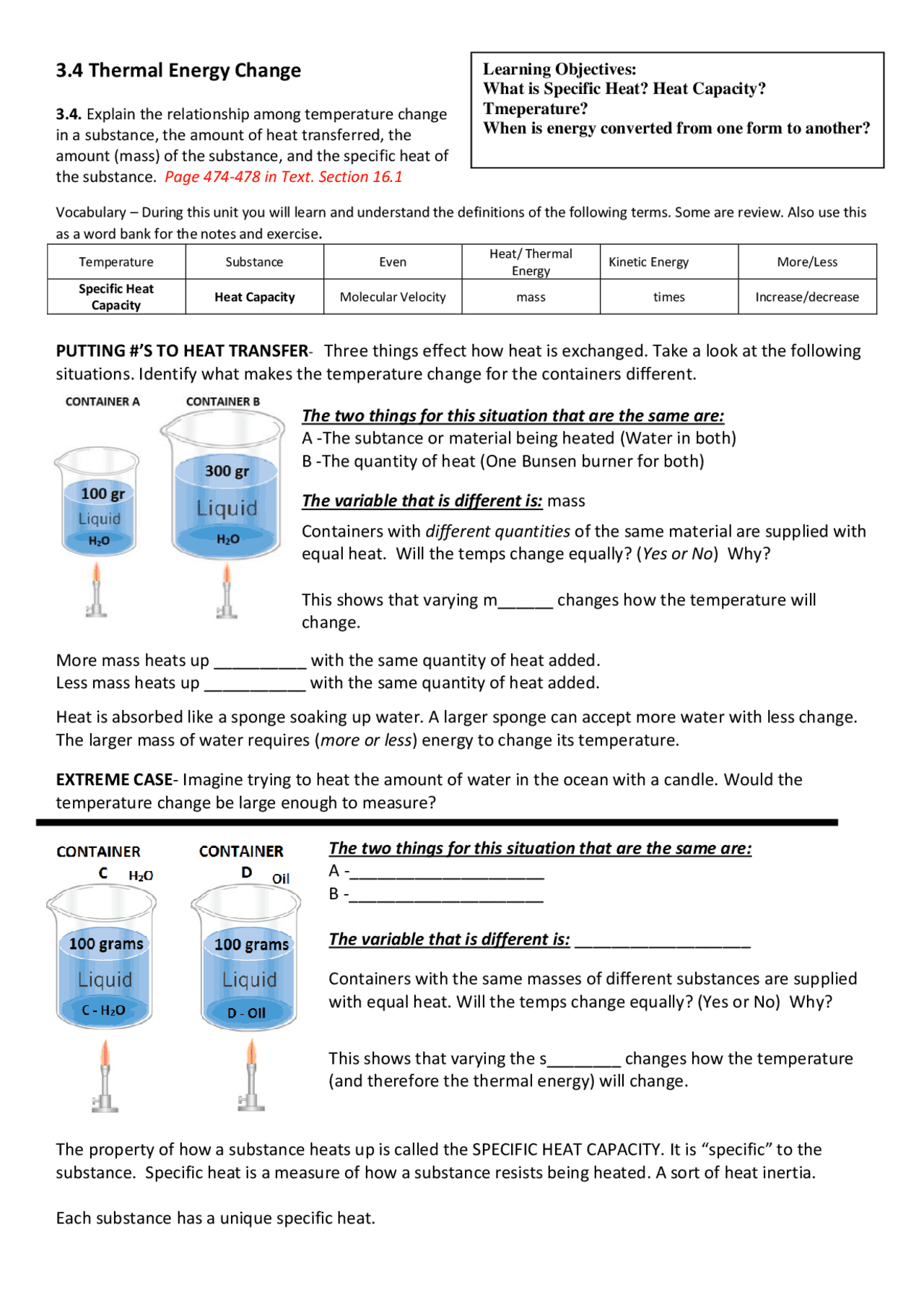 3.4 Thermal Energy Change | Lecture notes Thermodynamics | Docsity