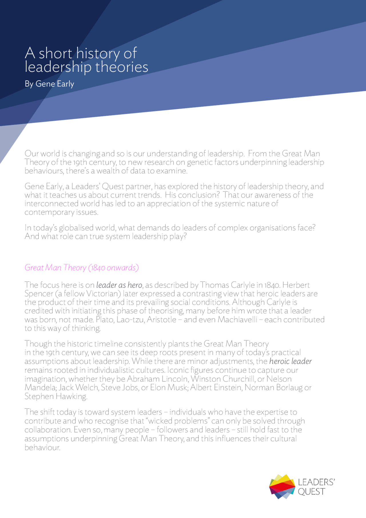 A short history of leadership theories | Summaries History | Docsity