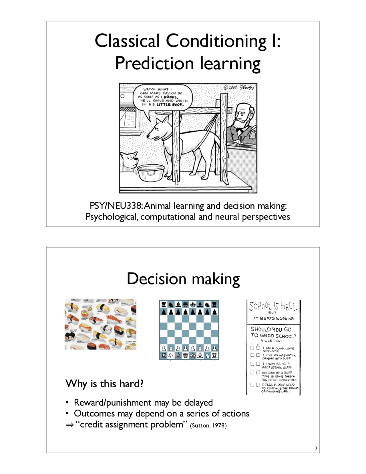Classical Conditioning I Prediction Learning Exercises Decision