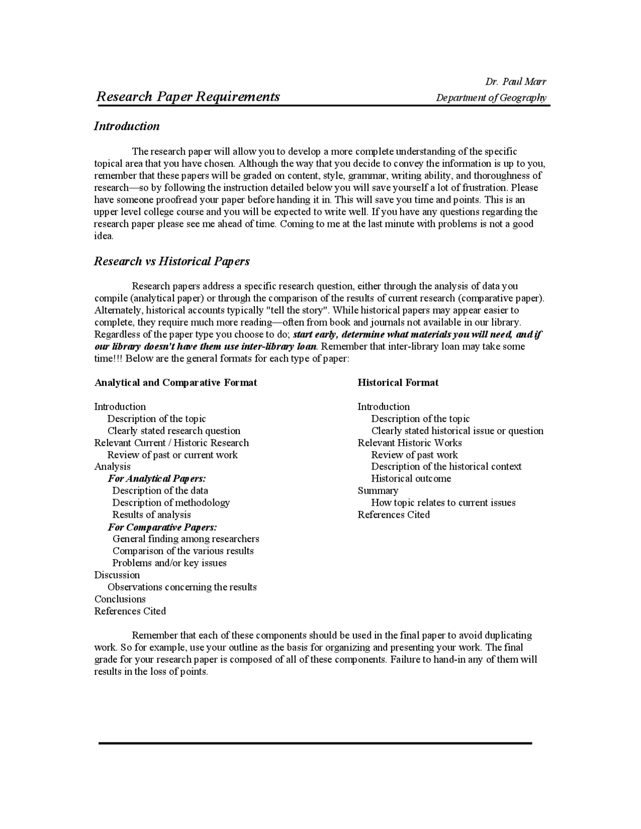 Research Paper Requirements Exams History Docsity