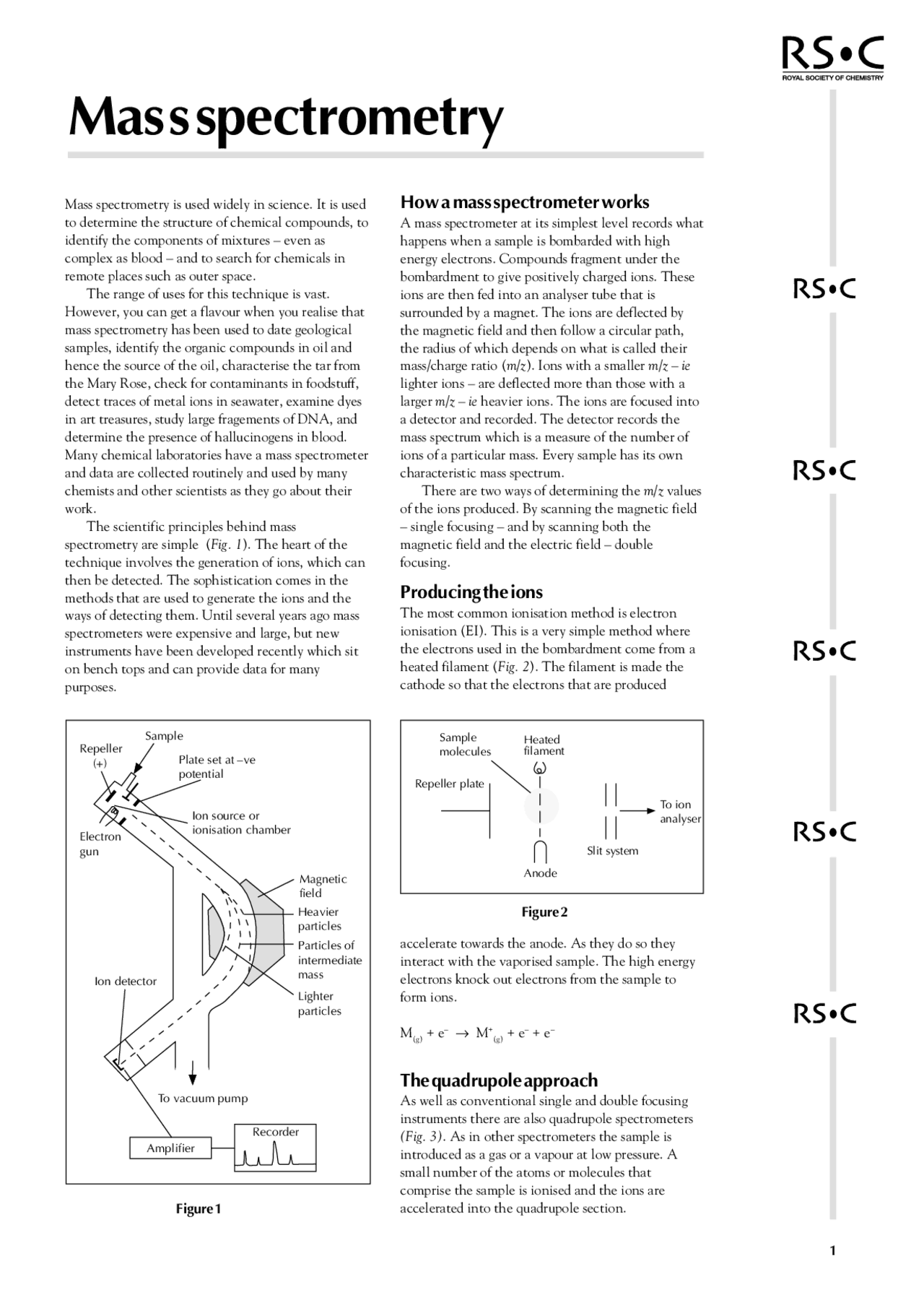 Mass spectrometry | Exams Art | Docsity