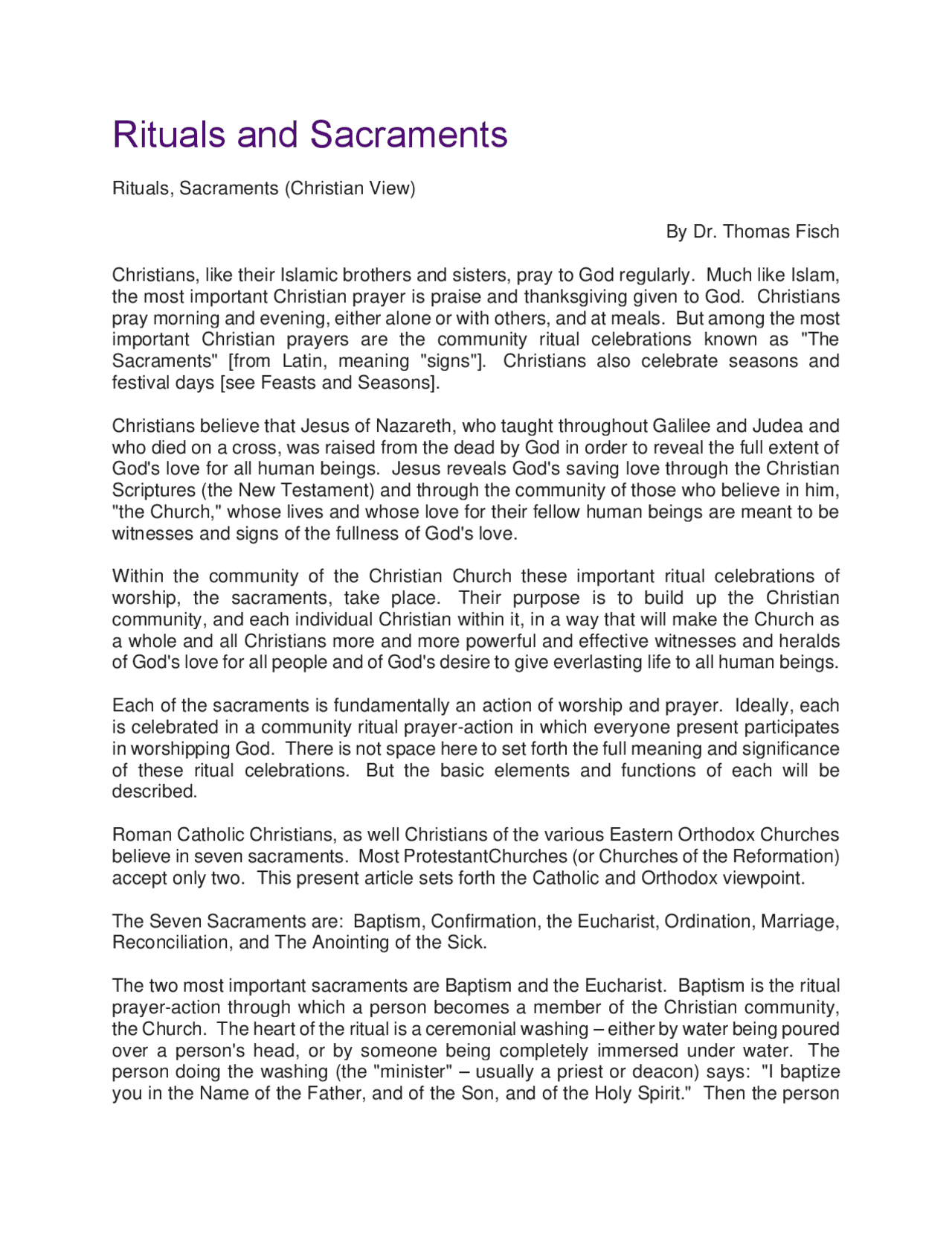 Rituals and Sacraments | Study notes Christianity | Docsity