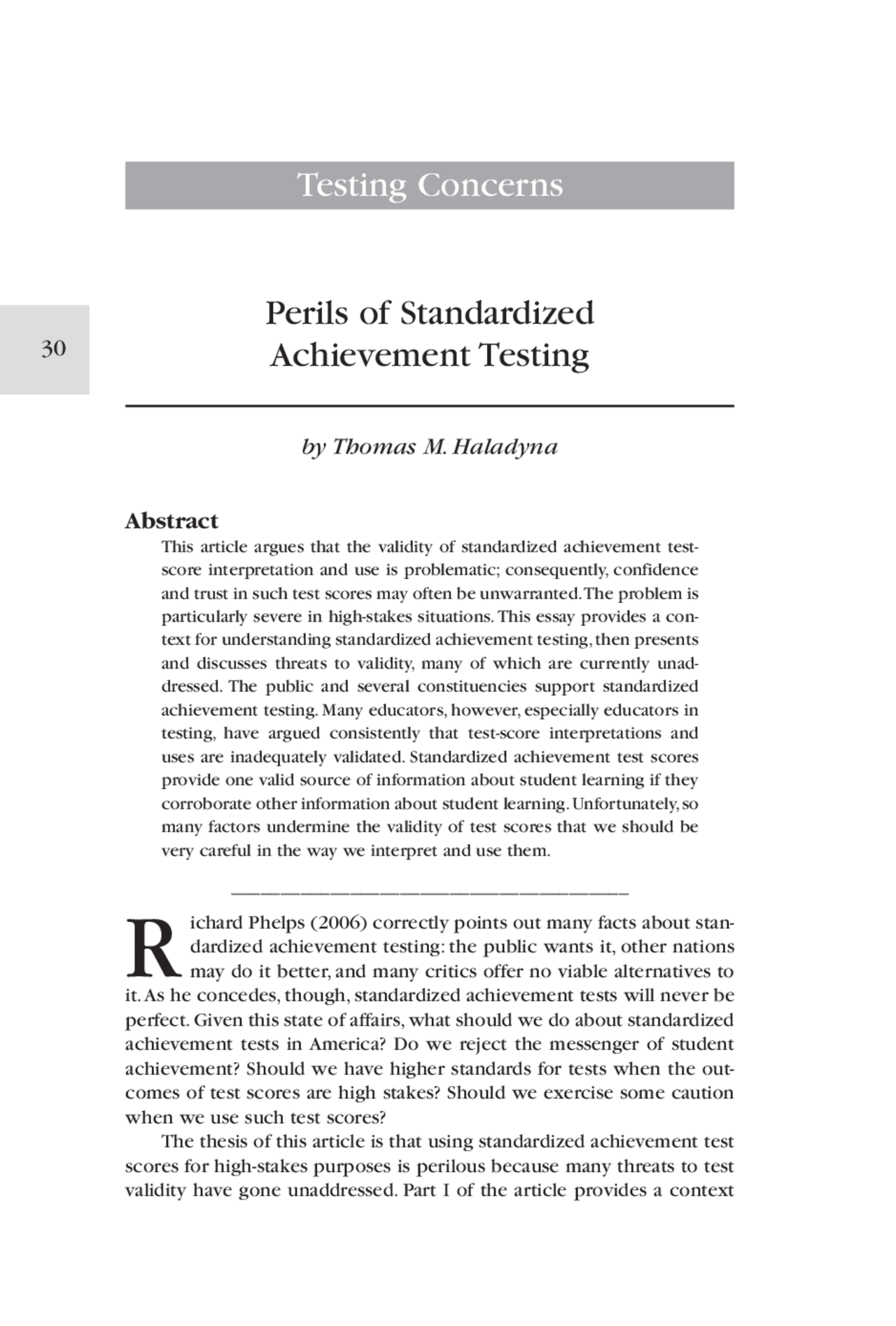Perils of Standardized Achievement Testing | Slides English | Docsity