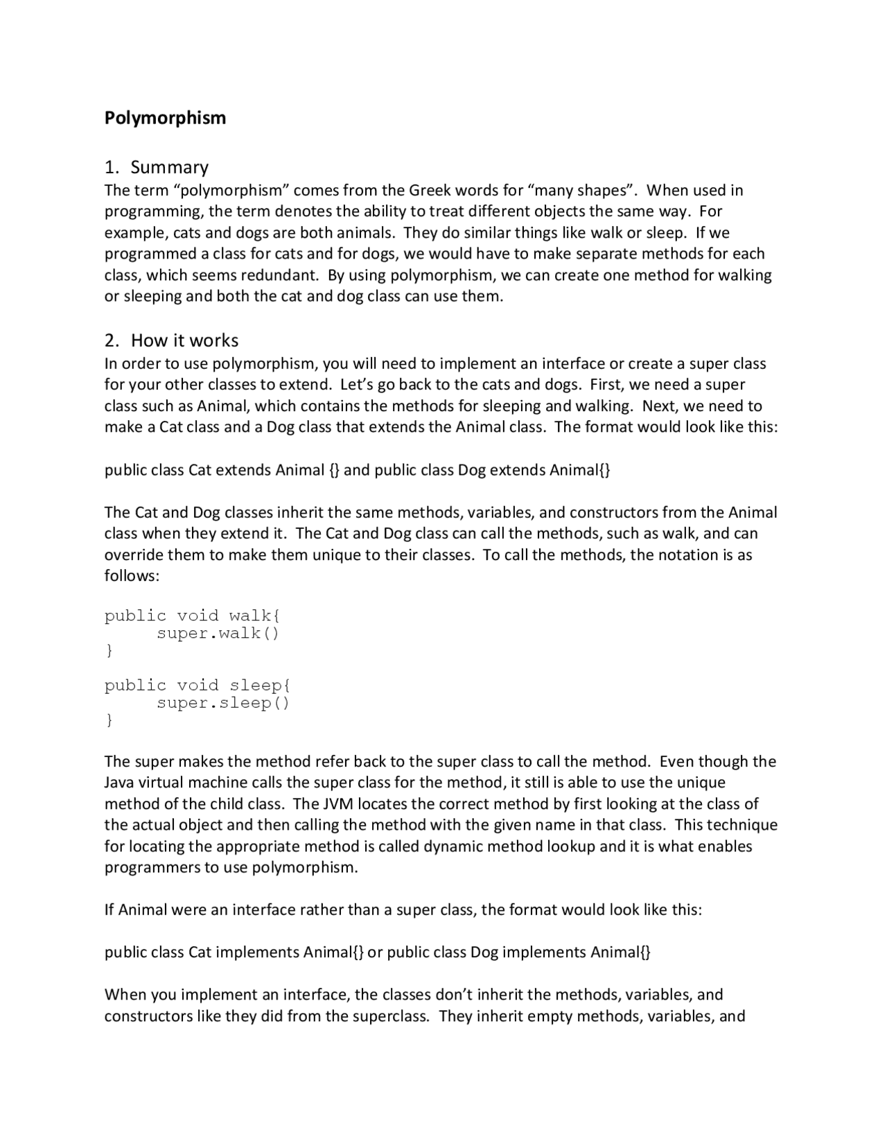 Polymorphism 1 Summary 2 How It Works Exams Object Oriented