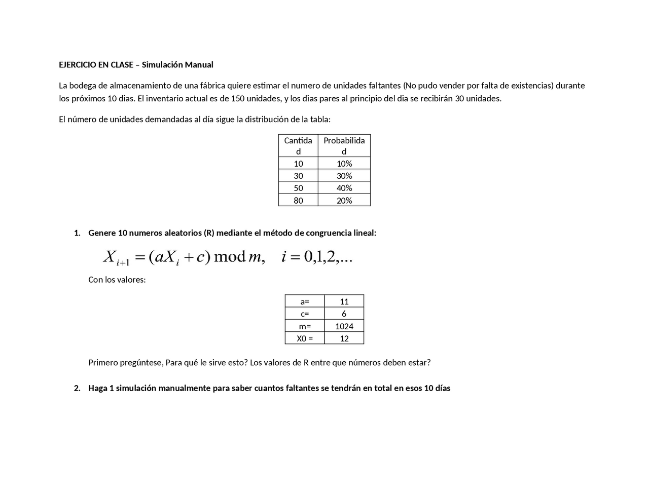 Ejercicio En Clase Simulación Manual Resúmenes De Gestión De