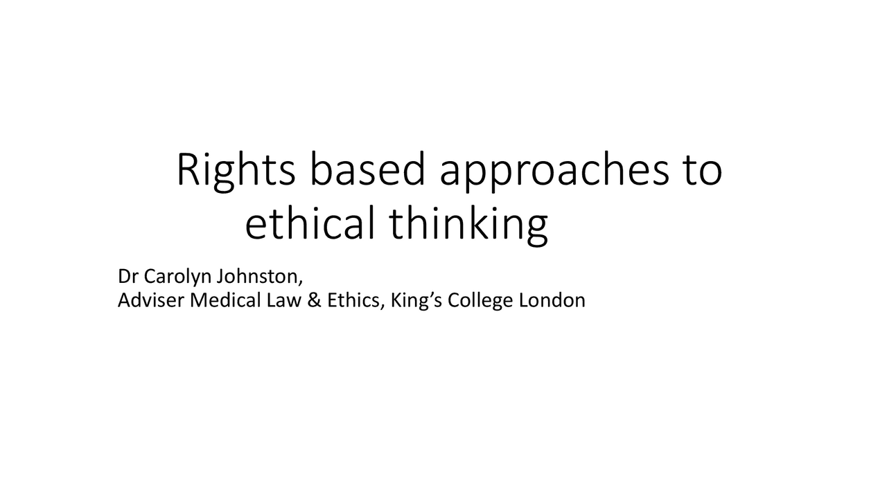 Rights based approaches to ethical thinking | Exams Ethics | Docsity