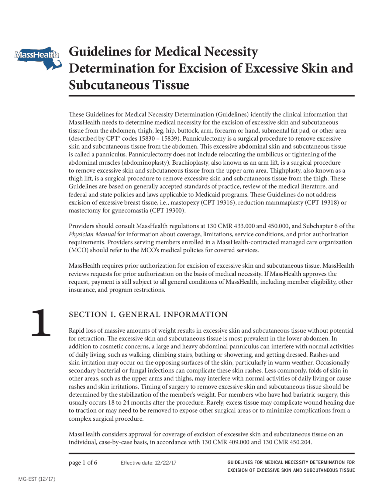 Guidelines for Medical Necessity Determination for Excision of ...