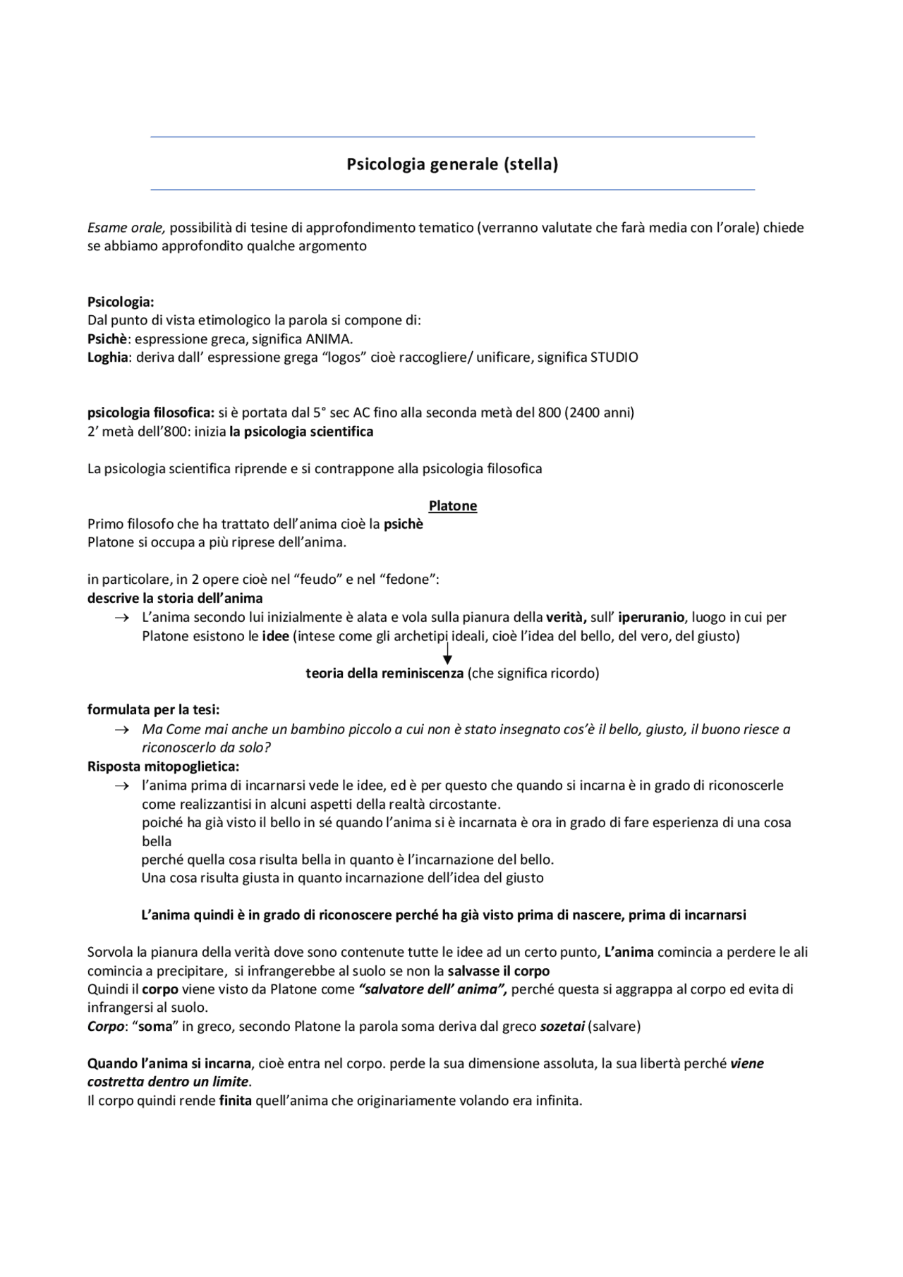 Psicologia generale - Aldo stella PG | Appunti di Psicologia Generale | Docsity