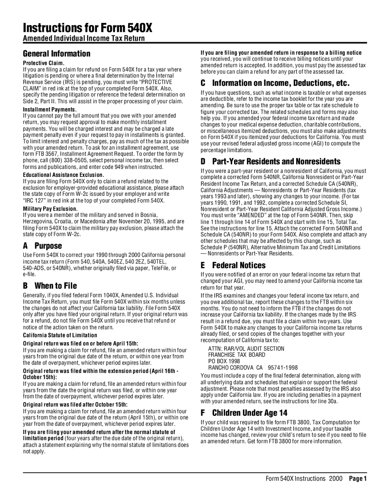 Instructions for Form 540X | Lecture notes Law | Docsity