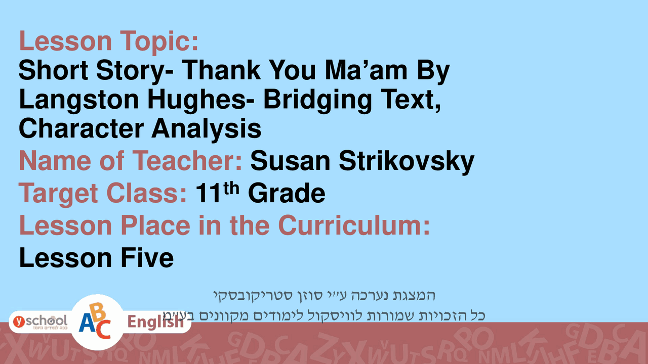 Short Story- Thank You Ma'am By Langston Hughes ... | Lecture notes ...