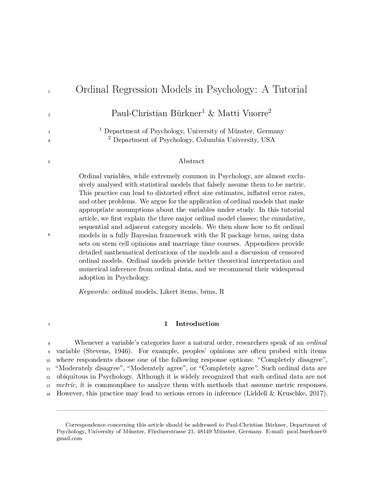 Ordinal Regression Models in Psychology: A Tutorial | Exercises ...
