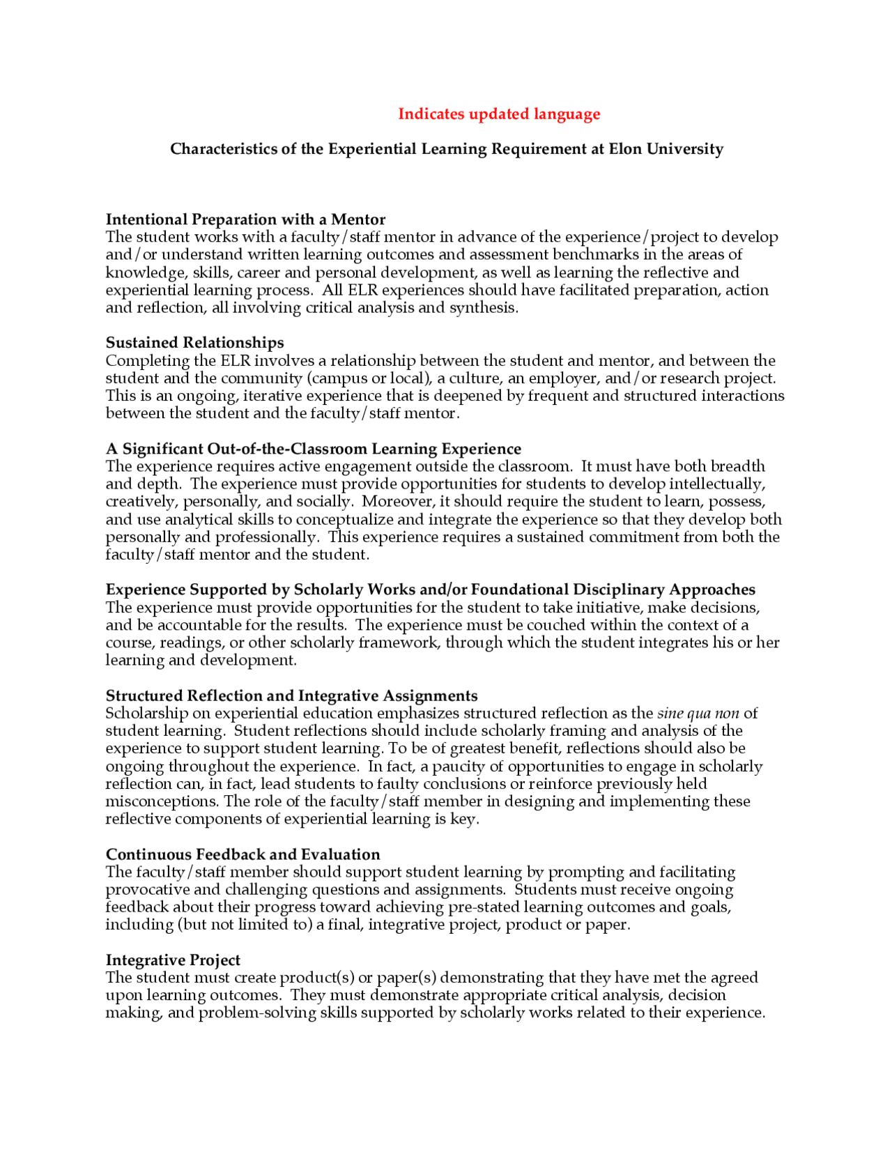 Characteristics of the Experiential Learning Requirement at ... | Study ...