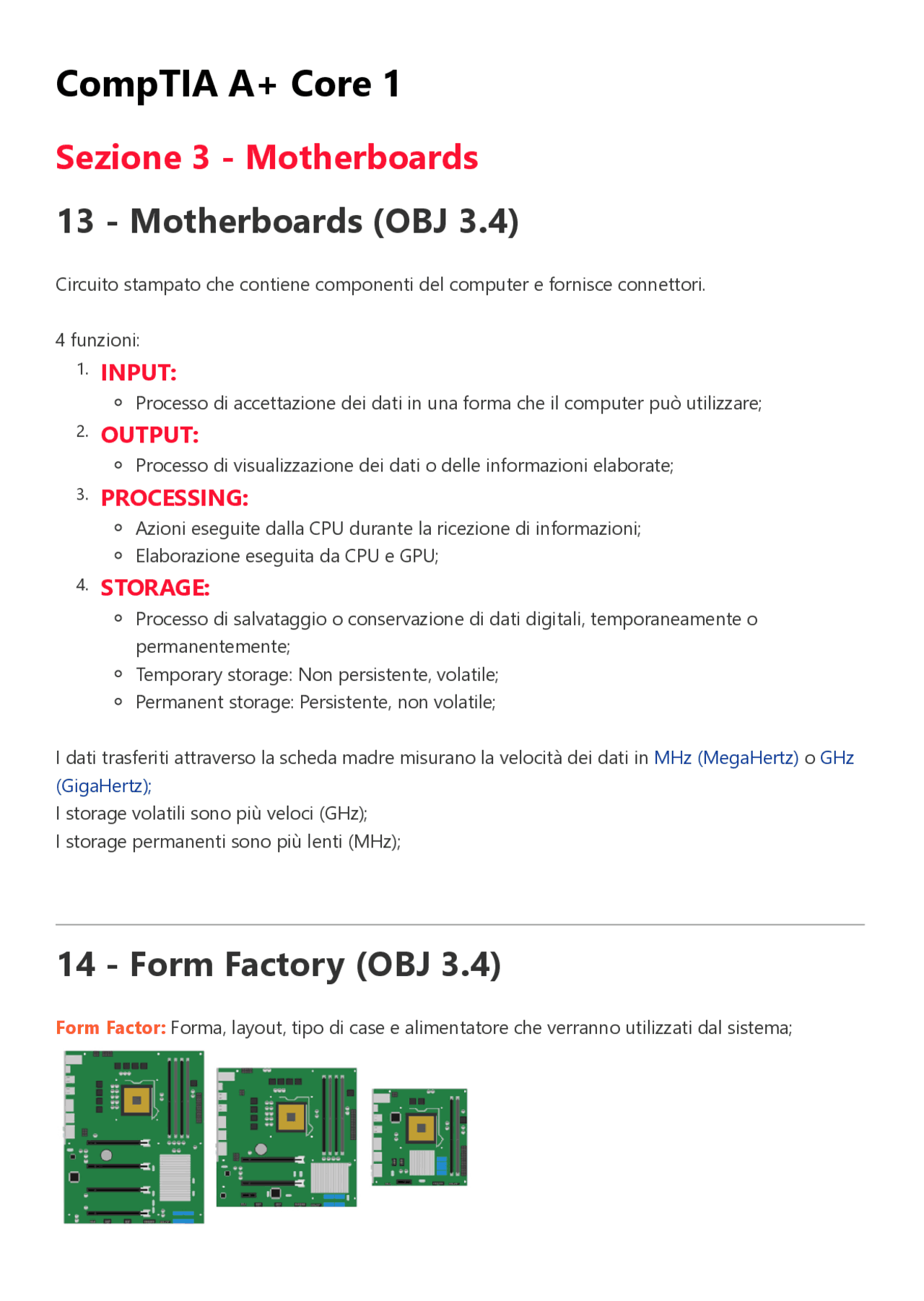 CompTIA A+ Core 1 - Sezione 3 - Motherboards.pdf | Sintesi del corso di ...