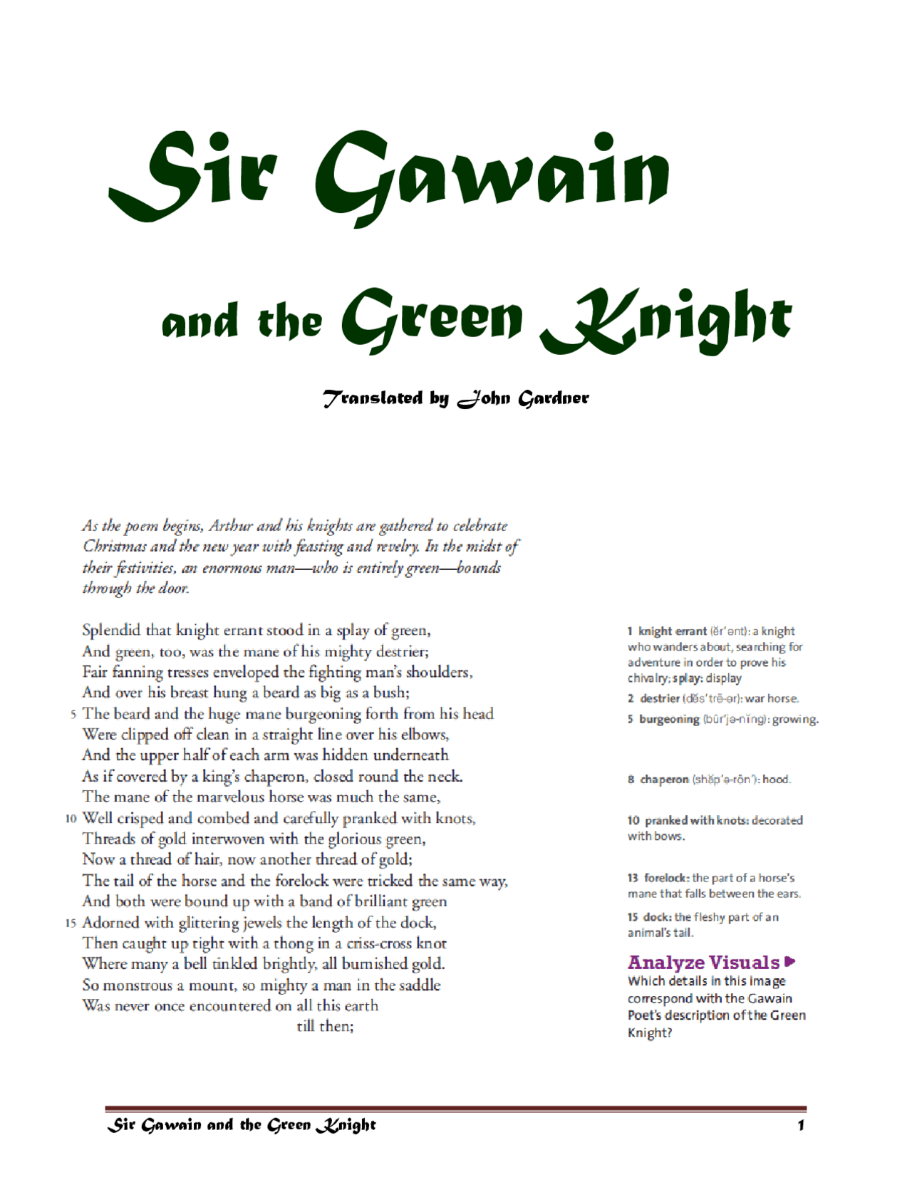 Sir Gawain and the Green Knight | Exercises English Literature | Docsity